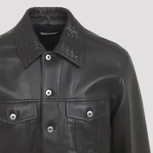 Bottega Veneta Leather Jacket With Intrecciato Detailing - Dark Kalubo