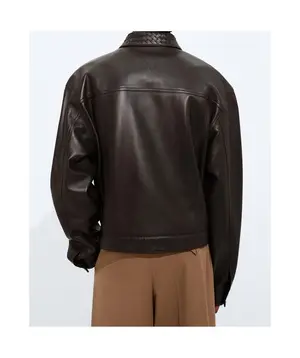 Bottega Veneta Leather Jacket With Intrecciato Detailing - Dark Kalubo