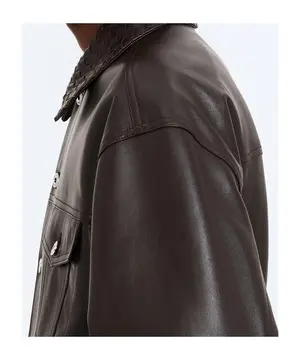 Bottega Veneta Leather Jacket With Intrecciato Detailing - Dark Kalubo