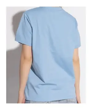GANNI Short-sleeved Crewneck T-shirt With Logo Detail - Blue