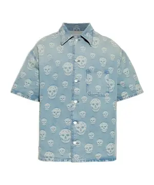 Alexander McQueen Skull Jacquard Denim Shirt - Blue
