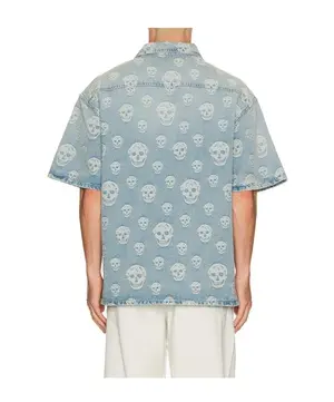 Alexander McQueen Skull Jacquard Denim Shirt - Blue