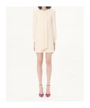 Valentino Garavani Embellished Tie-neck Crepe Dress