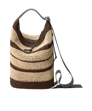 Loewe Striped Crochet Bucket Bag - Chocolate/natural