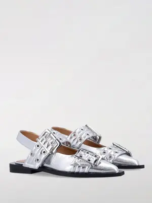GANNI Open Toe Flat Sandals With Adjustable Buckle - Gray