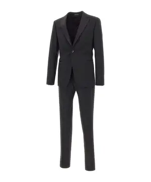 Emporio Armani Satin-trim Peak-lapel Suit - Black
