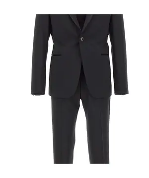 Emporio Armani Satin-trim Peak-lapel Suit - Black