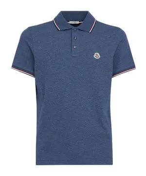 Moncler Tricolour-trimmed Cotton Polo Shirt - Blue