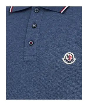 Moncler Tricolour-trimmed Cotton Polo Shirt - Blue