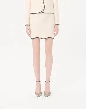 Valentino Garavani Mini Skirt In Crepe Couture With Lace Trim - Vanilla/black