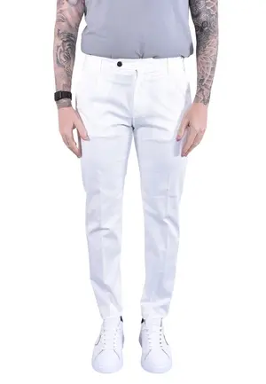Eleventy Pleated Slim-fit Trousers - White