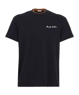 Moncler Embroidered Logo Cotton T-shirt - Black