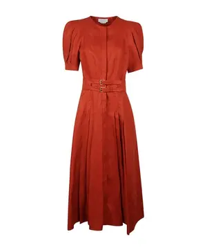 Gabriela Hearst Belted Pleated Dress - Red