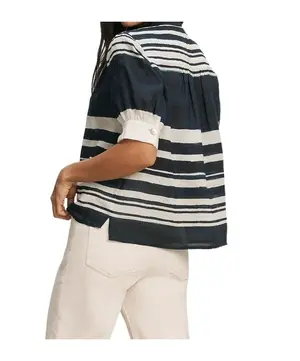 Veronica Beard Striped Short-sleeve Shirt