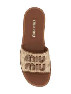 Miu Miu Round Toe Flat Sandals With Letter Detailing