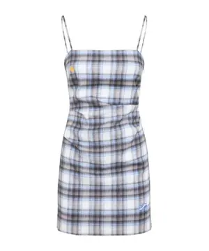 Acne Studios Check Linen Blend Mini Dress - Gray