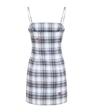 Acne Studios Check Linen Blend Mini Dress - Gray