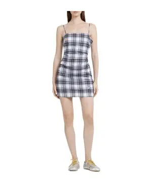 Acne Studios Check Linen Blend Mini Dress - Gray