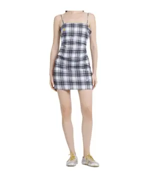 Acne Studios Check Linen Blend Mini Dress - Gray
