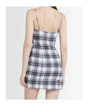 Acne Studios Check Linen Blend Mini Dress - Gray