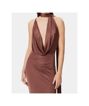 AMAZUIN Halterneck Draped Maxi Dress With Slit