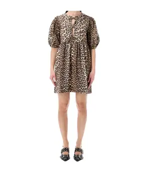 GANNI Short-sleeved Leopard Print Mini Dress
