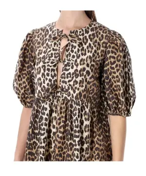 GANNI Short-sleeved Leopard Print Mini Dress