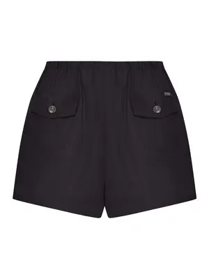 Prada Elastic Waist Wide-leg Shorts With Button Detail Pockets - Black