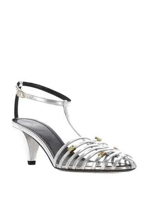 Celine Cage Heeled Sandal In Laminated Lambskin - Silver