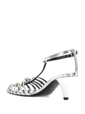 Celine Cage Heeled Sandal In Laminated Lambskin - Silver