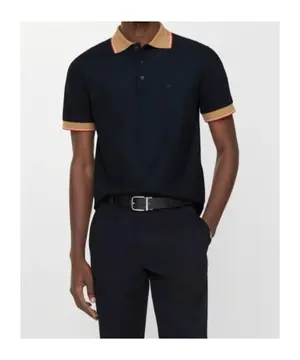 Burberry Logo Collar Cotton Polo Shirt - Navy