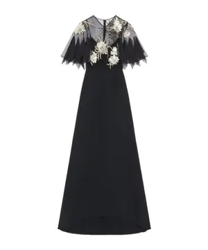 Valentino Garavani Short Sleeve Dress With Embellished Floral Motifs
