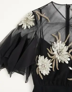 Valentino Garavani Short Sleeve Dress With Embellished Floral Motifs