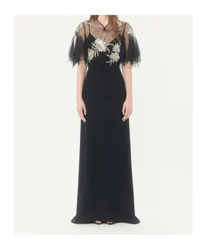 Valentino Garavani Short Sleeve Dress With Embellished Floral Motifs