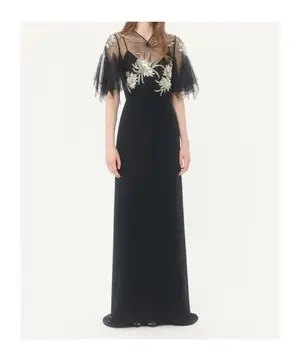 Valentino Garavani Short Sleeve Dress With Embellished Floral Motifs