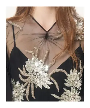 Valentino Garavani Short Sleeve Dress With Embellished Floral Motifs