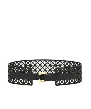 FERRAGAMO Geometric Pattern Leather Belt With Gancini Buckle