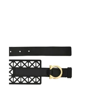 FERRAGAMO Geometric Pattern Leather Belt With Gancini Buckle