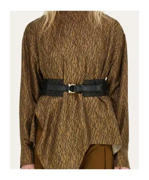 FERRAGAMO Geometric Pattern Leather Belt With Gancini Buckle