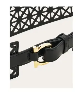 FERRAGAMO Geometric Pattern Leather Belt With Gancini Buckle