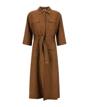 Herno Drawstring-waist Linen Midi Dress
