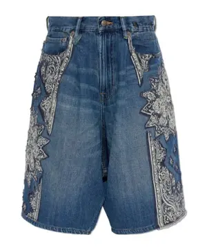 R13 Denim Shorts With Paisley Appliqu