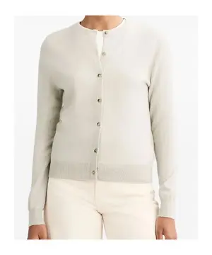 Soft Goat Round Neck Long-sleeved Cardigan - Chalk