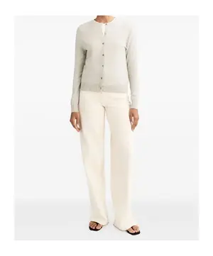 Soft Goat Round Neck Long-sleeved Cardigan - Chalk