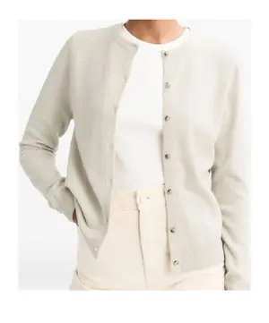Soft Goat Round Neck Long-sleeved Cardigan - Chalk
