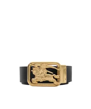 Burberry Reversible Leather Belt With Equestrian Knight Buckle - Black/hazel
