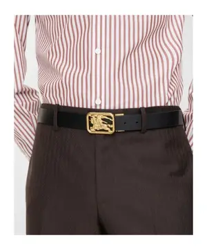 Burberry Reversible Leather Belt With Equestrian Knight Buckle - Black/tan