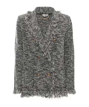Elisabetta Franchi Double-breasted Blazer With Fringe Detail - Gray