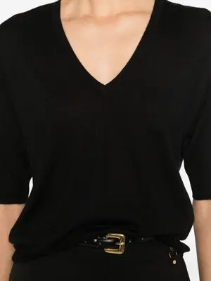 Soft Goat V-neck Short-sleeved Knit Top
