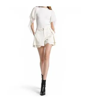 Sacai Ruffled Satin-sleeve Top - White